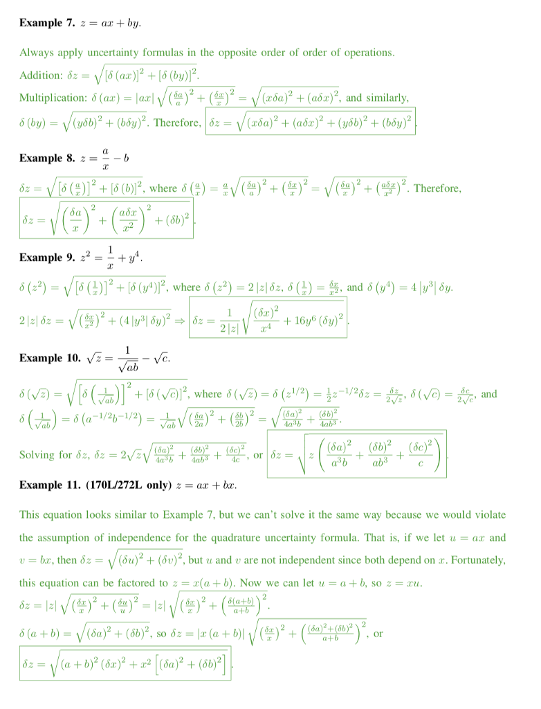 Solved Uncertainty Propagation Examples Instructions * Find | Chegg.com