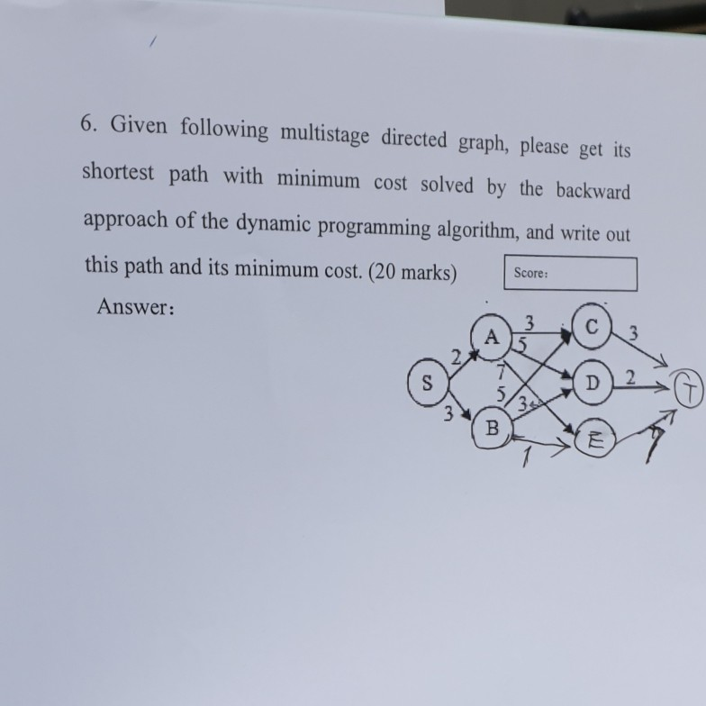 Solved 6. Given following multistage directed graph, please | Chegg.com