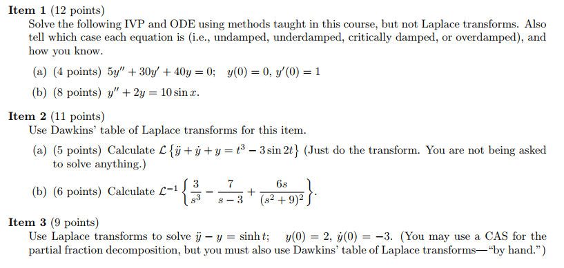 Solved Item 1 (12 points) Solve the following IVP and ODE | Chegg.com