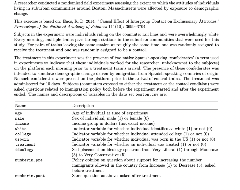 Solved A researcher conducted a randomized field experiment | Chegg.com