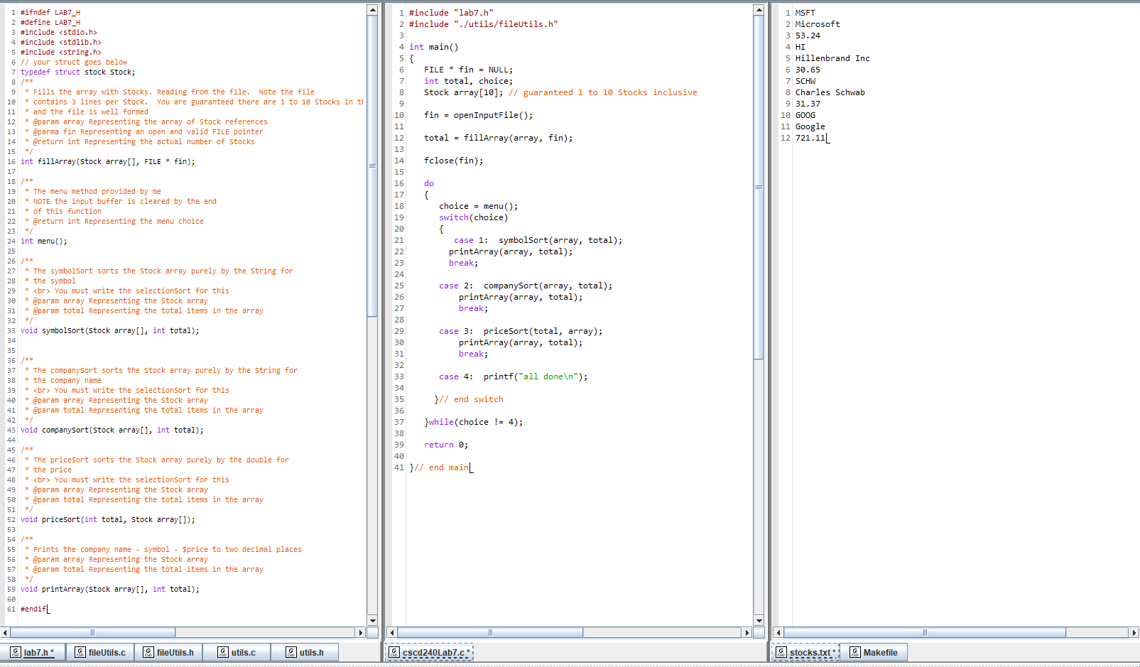Solved CSCD 240 Lab 7 SPECIFICATIONS • I have provided an | Chegg.com