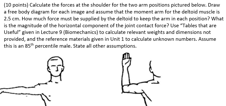 (10 points) Calculate the forces at the shoulder for | Chegg.com