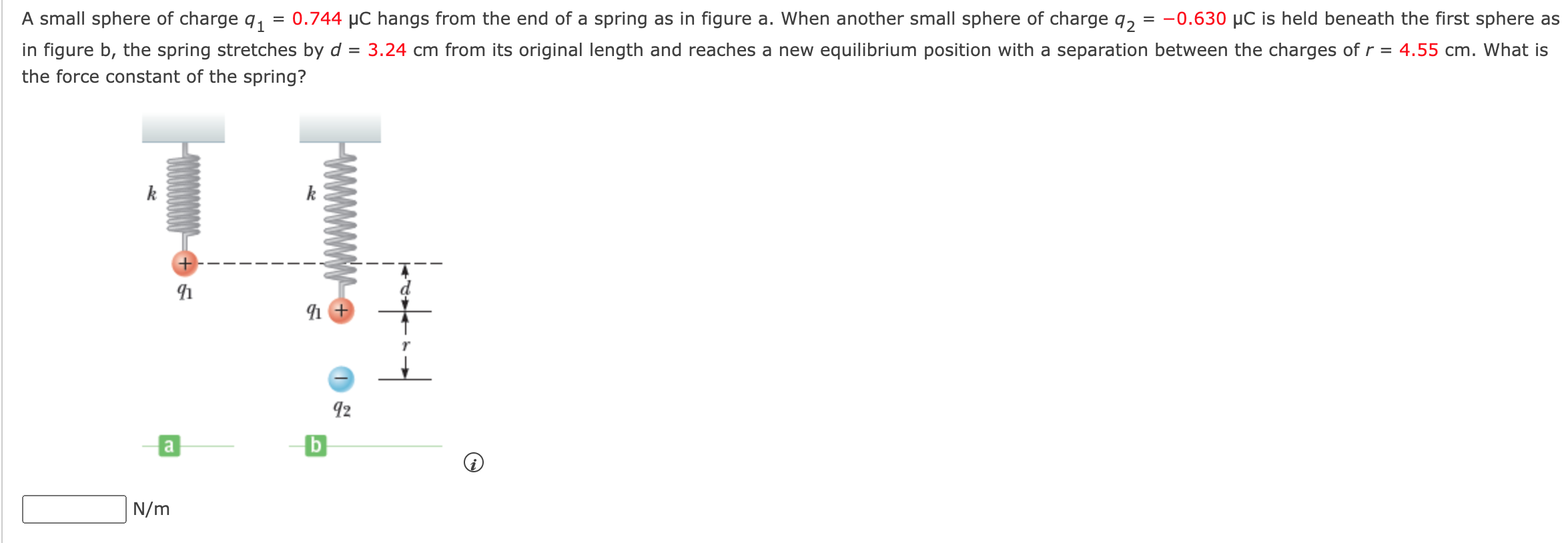 Solved in figure b, the spring stretches by d=3.24 cm from | Chegg.com
