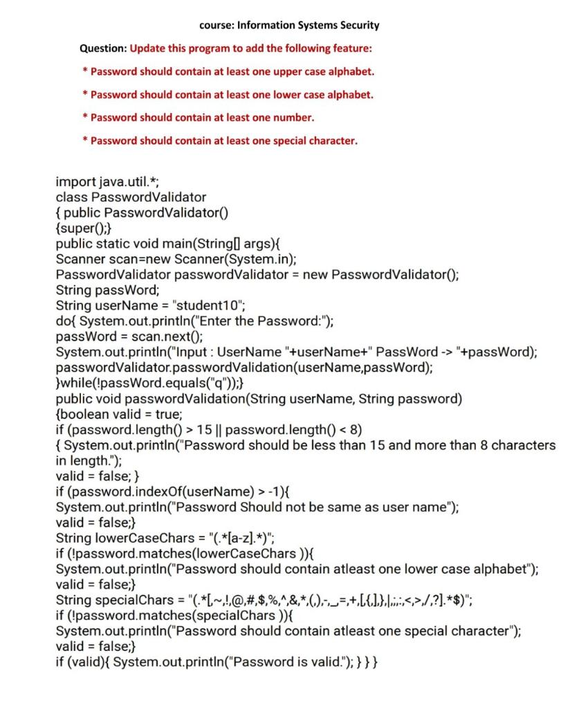Solved course: Information Systems Security Question: Update | Chegg.com