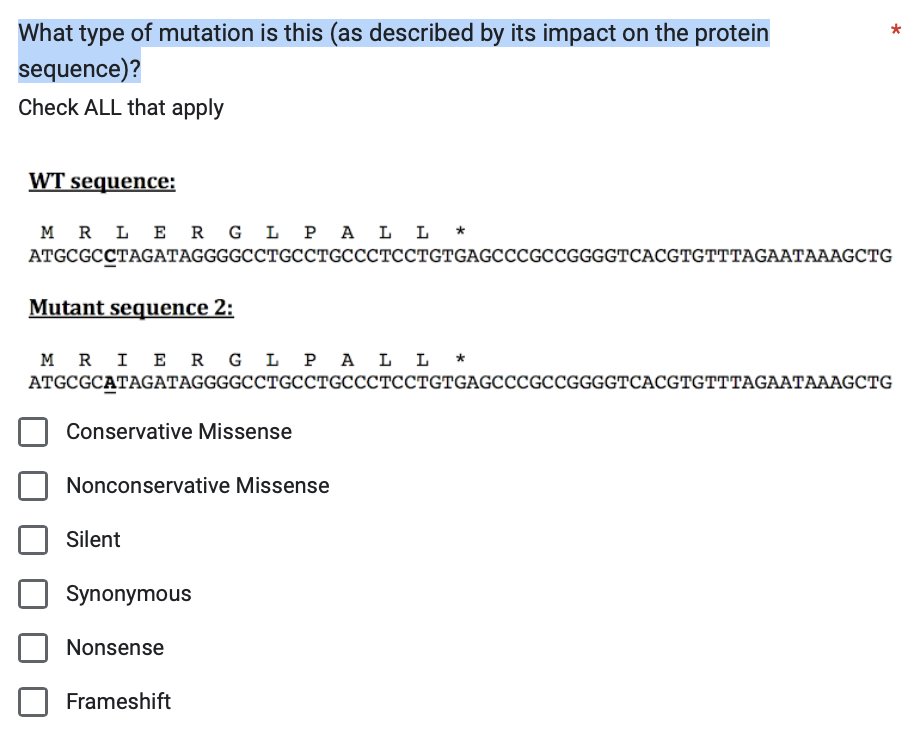 Solved What type of mutation is this (as described by its | Chegg.com