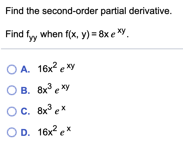 Solved Find the second-order partial derivative. Find fyy | Chegg.com