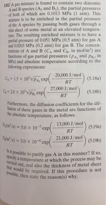 Solved A gas mixture is found to contain two diatomic A and | Chegg.com