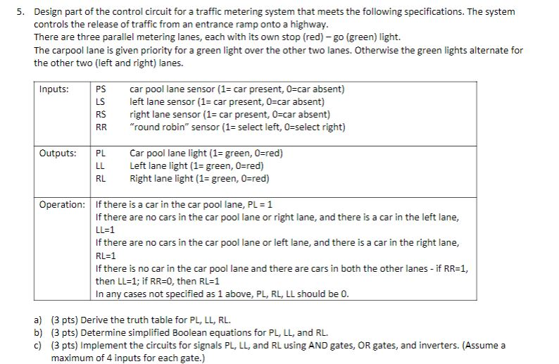 Solved Design part of the control circuit for a traffic | Chegg.com
