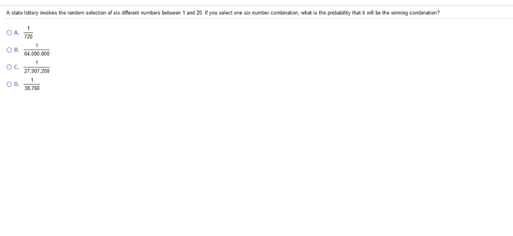 Solved A state lottery involves the random selection of six | Chegg.com