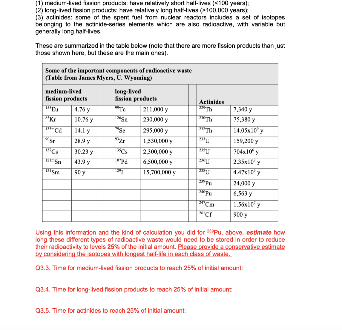 Solved (1) medium-lived fission products: have relatively | Chegg.com
