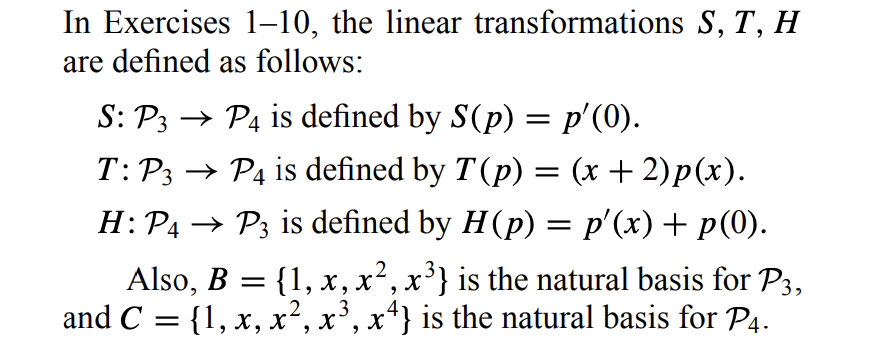 Solved In Exercises 1-10, the linear transformations S,T,H | Chegg.com