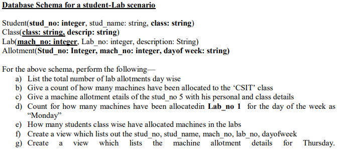 Solved Database Schema for a student-Lab scenario | Chegg.com