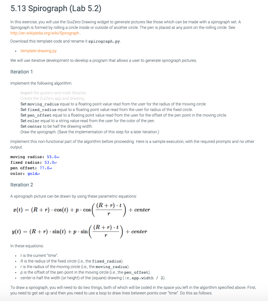 5.13 Spirograph (Lab 5.2) In this exercise, you will | Chegg.com