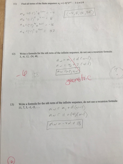 Solved 11) Find all terms of the finite sequence: a, -12 | Chegg.com