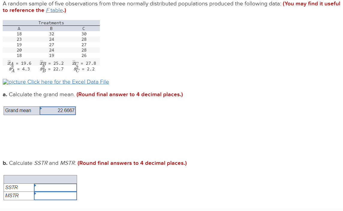 Solved A random sample of five observations from three | Chegg.com