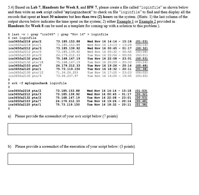 Solved 5.4) Based on Lab 7, Handouts for Week 8, and HW 7 , | Chegg.com