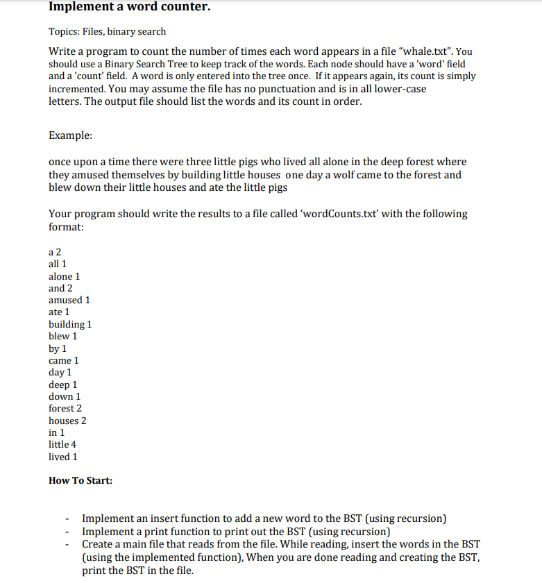 Solved Implement a word counter. Topics: Files, binary | Chegg.com