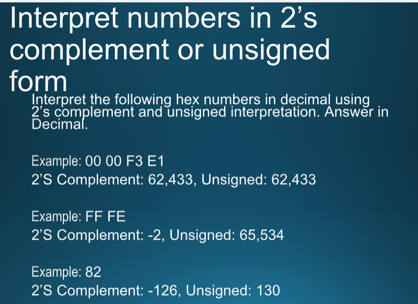 Solved Interpret numbers in 2's complement or unsigned form | Chegg.com