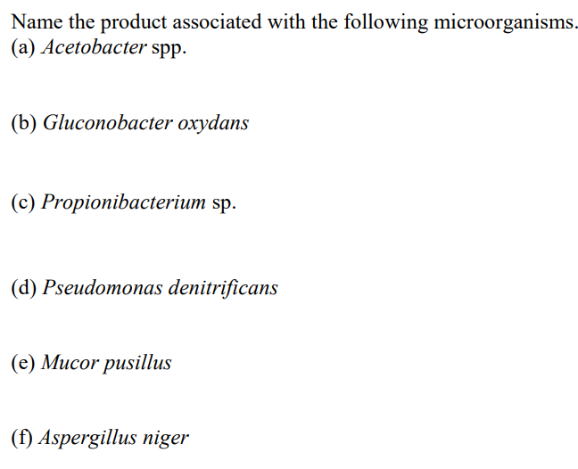 Solved Name the product associated with the following | Chegg.com