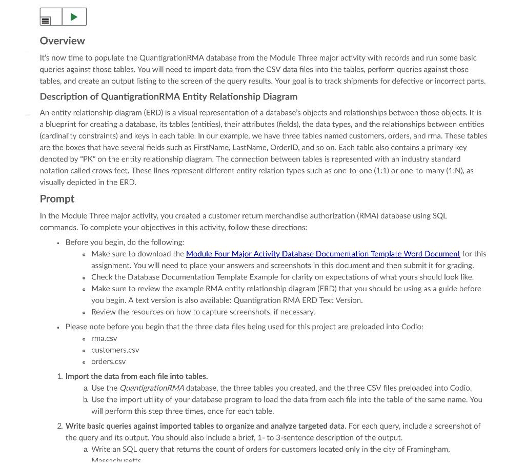 Solved Overview It's now time to populate the | Chegg.com