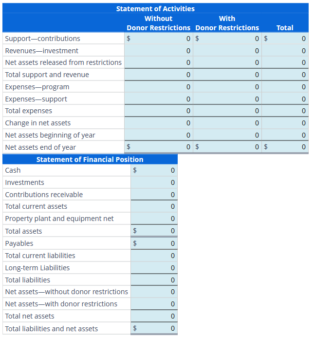 Preparation of not-for-profit journal entries and | Chegg.com