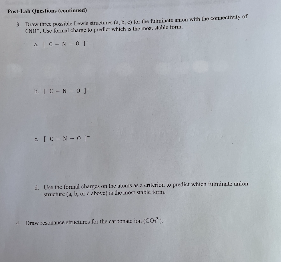 Solved Post-Lab Questions (continued) 3. Draw three possible | Chegg.com