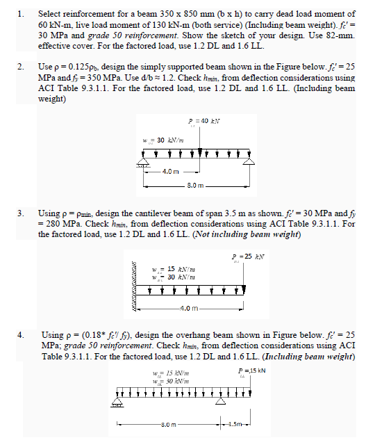 Solved Select reinforcement for a beam 350 x 850 mm (bxh) to | Chegg.com