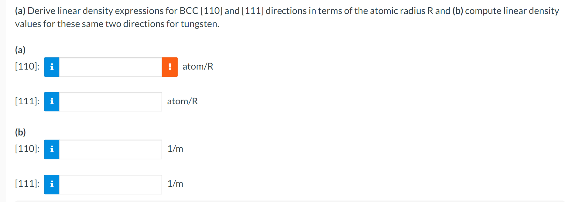 Solved A Derive Linear Density Expressions For Bcc [110]