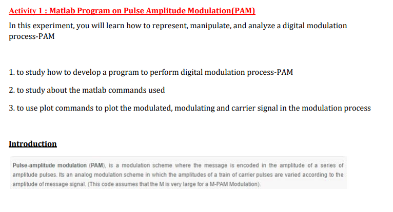 Solved Activity 1 Matlab Program On Pulse Amplitude