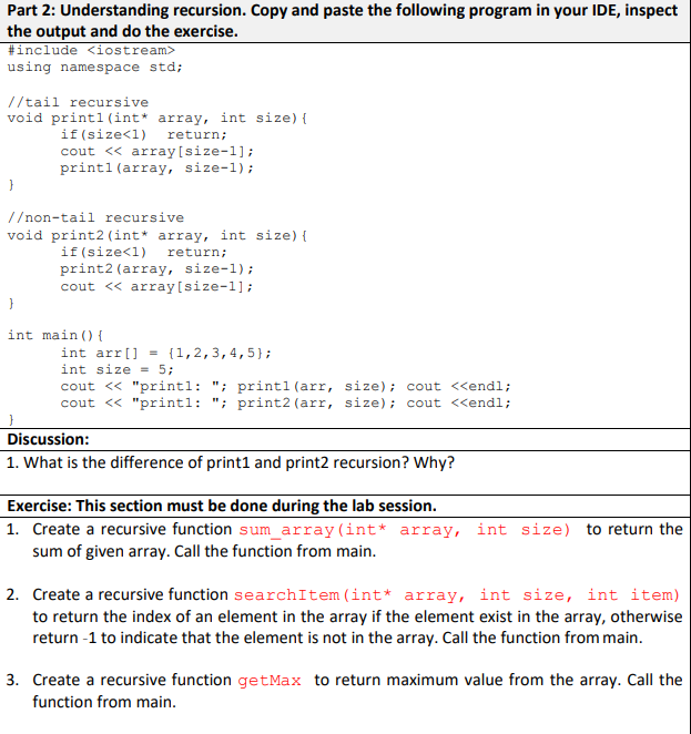 Solved Part 2: Understanding recursion. Copy and paste the | Chegg.com