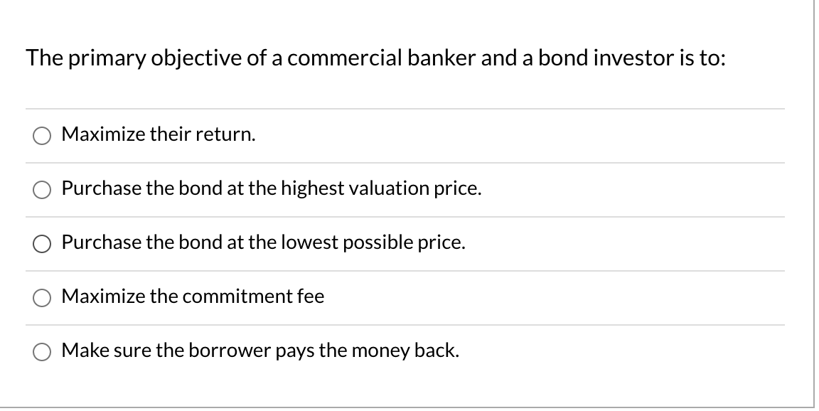 Solved The primary objective of a commercial banker and a | Chegg.com