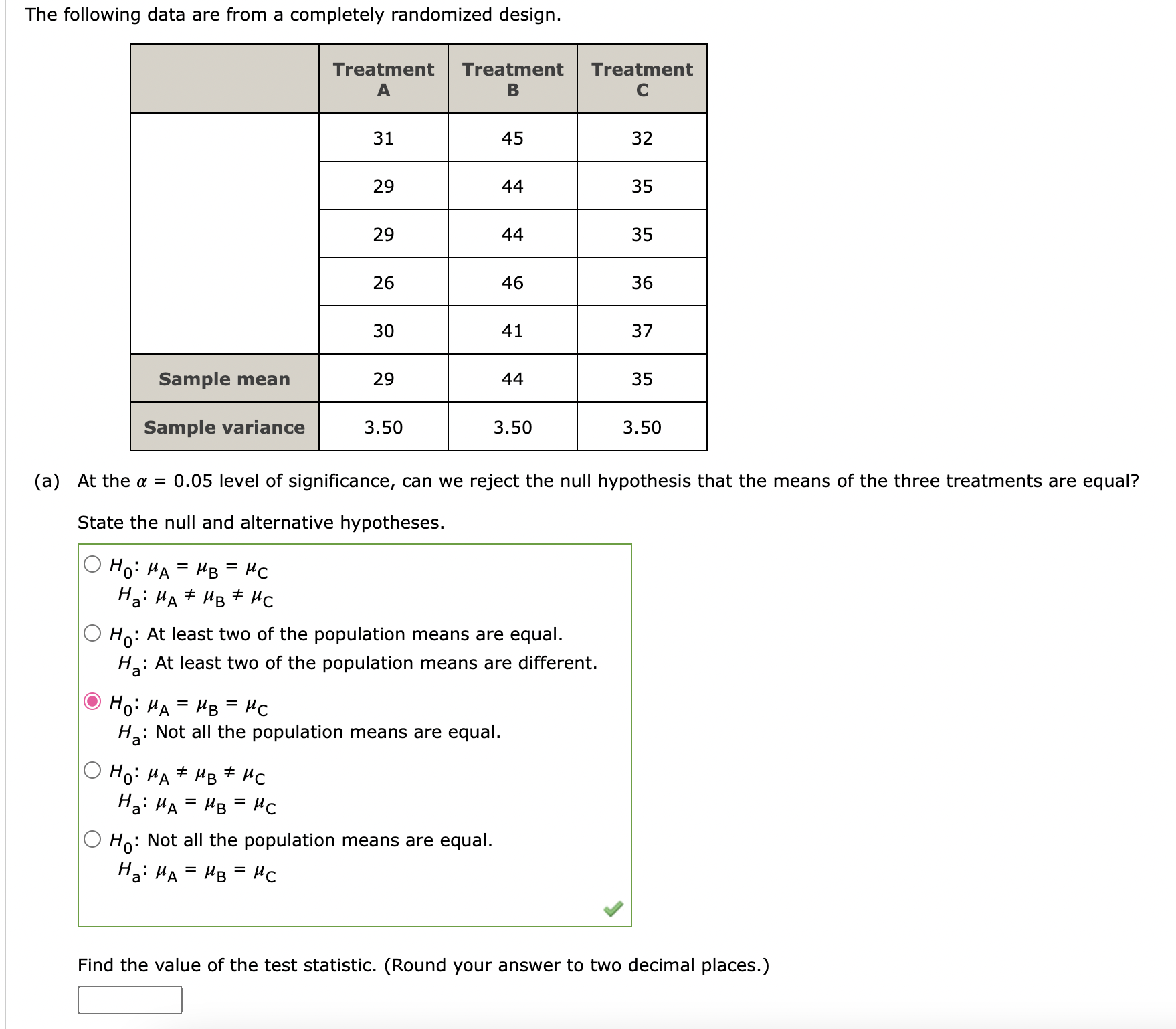 Solved The following data are from a completely randomized | Chegg.com