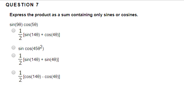 Solved QUESTION 7 Express the product as a sum containing | Chegg.com