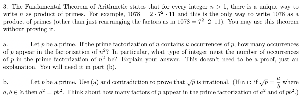 Solved 3. The Fundamental Theorem of Arithmetic states that | Chegg.com