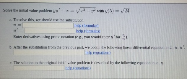 Solved Solve the initial value problem yy' + x = V x2 + y2 | Chegg.com
