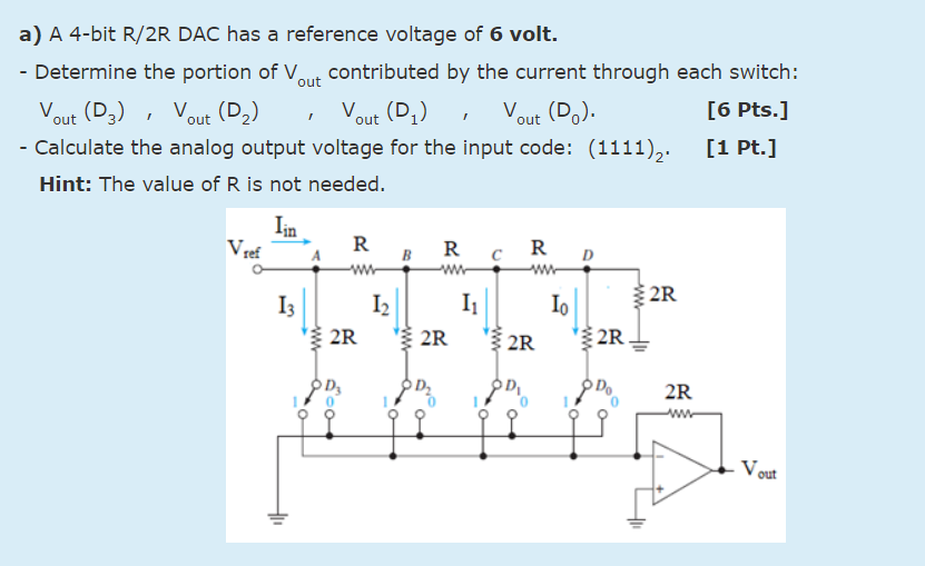Solved a) A 4-bit R/2R DAC has a reference voltage of 6 | Chegg.com
