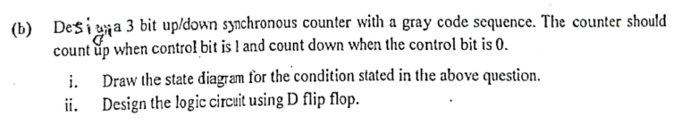 Solved (b) Desi ( Design a 3 bit up/down synchronous counter | Chegg.com
