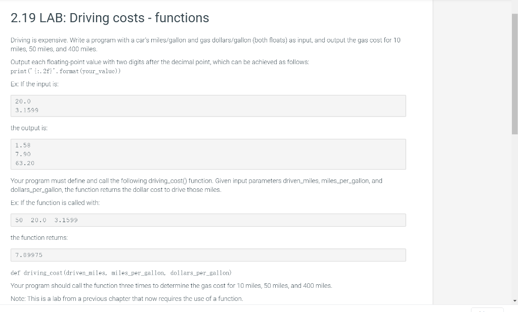 Solved 219 Lab Driving Costs Functions Driving Is