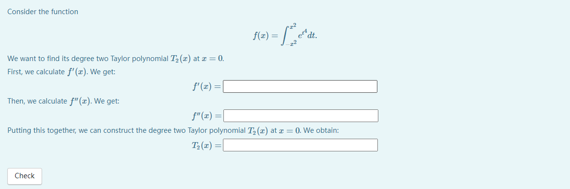 Solved Consider the function f(x)=∫−x2x2et4dt We want to | Chegg.com