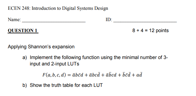 Solved ECEN 248: Introduction to Digital Systems Design | Chegg.com