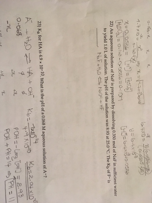 Solved H450 0322 22) An aqueous solution of NaF is prepared | Chegg.com