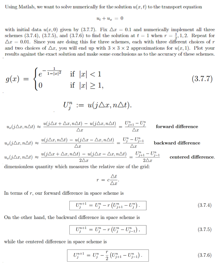 Using Matlab, we want to solve numerically for the | Chegg.com