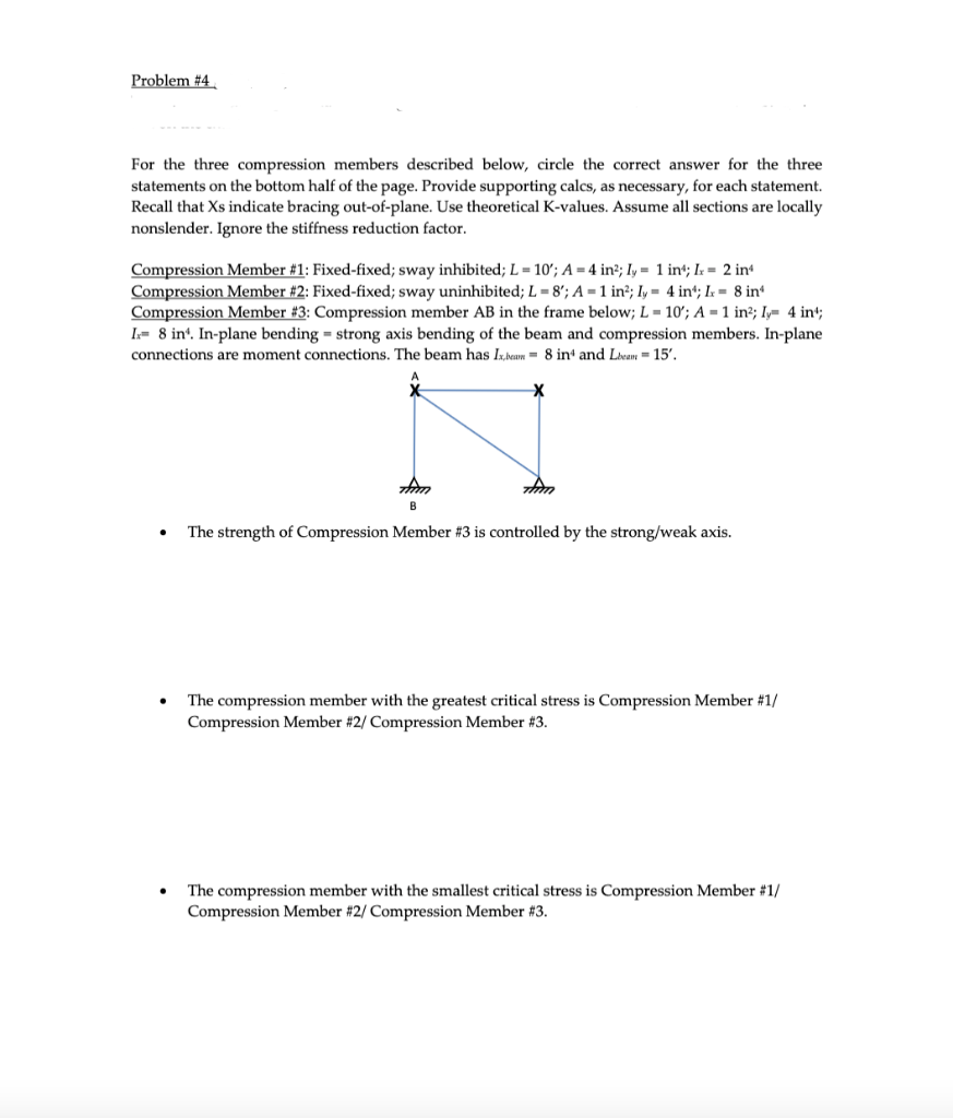 Solved Problem #4 For the three compression members | Chegg.com