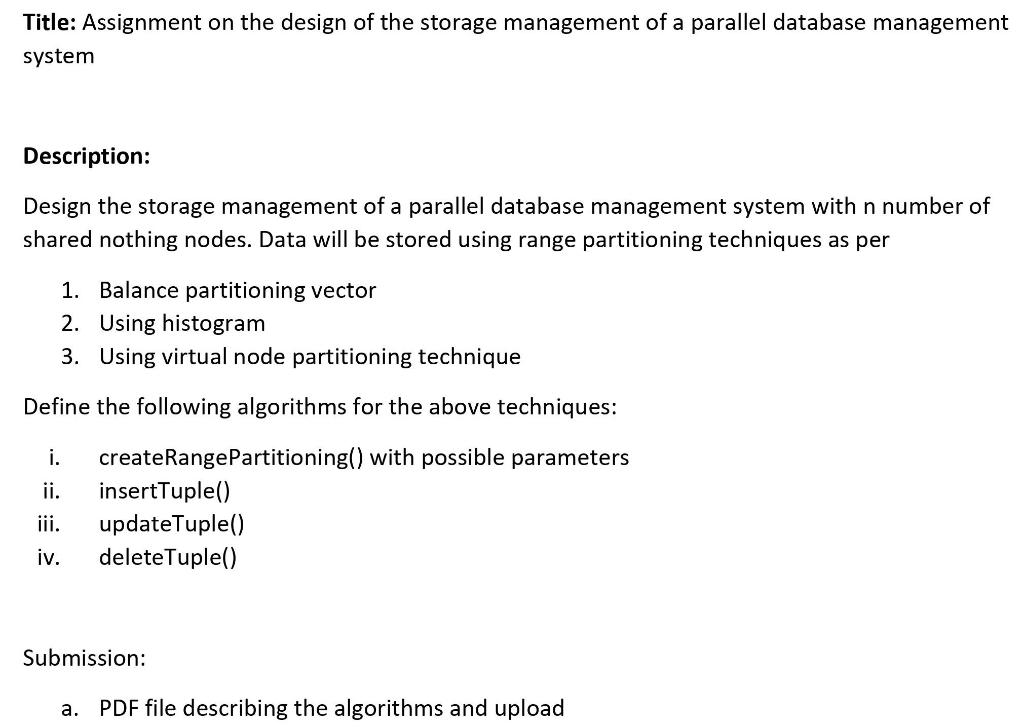 Solved Title: Assignment on the design of the storage | Chegg.com