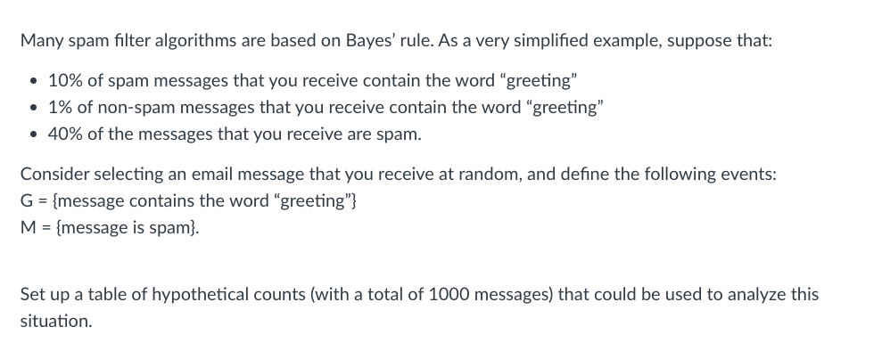 Solved Many spam filter algorithms are based on Bayes' rule. | Chegg.com