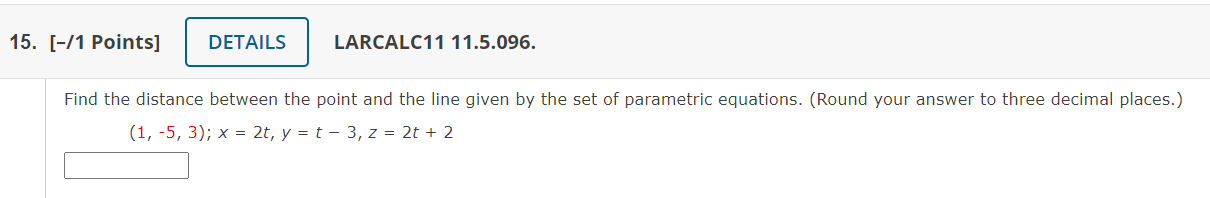 Solved Find the distance between the point and the line | Chegg.com