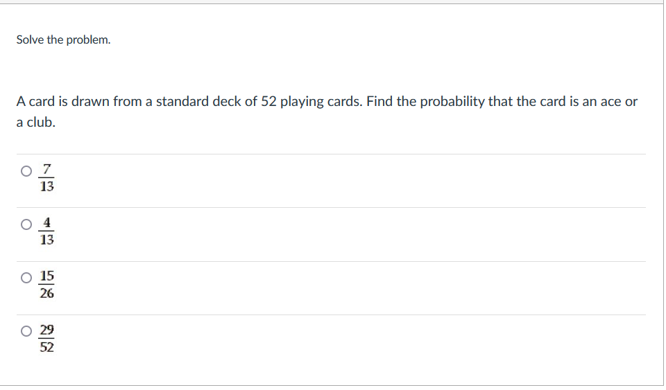 Solved Solve the problem.A card is drawn from a standard | Chegg.com