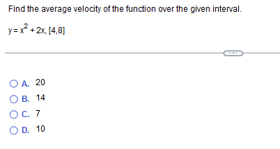 Solved Find the average velocity of the function over the | Chegg.com