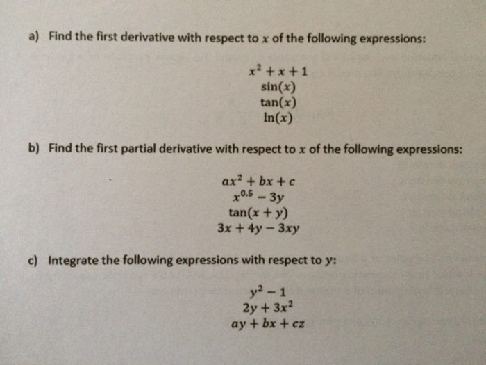 Solved a) Find the first derivative with respect to x of the | Chegg.com