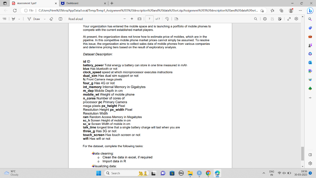 Solved For the dataset, complete the following tasks: 1. | Chegg.com